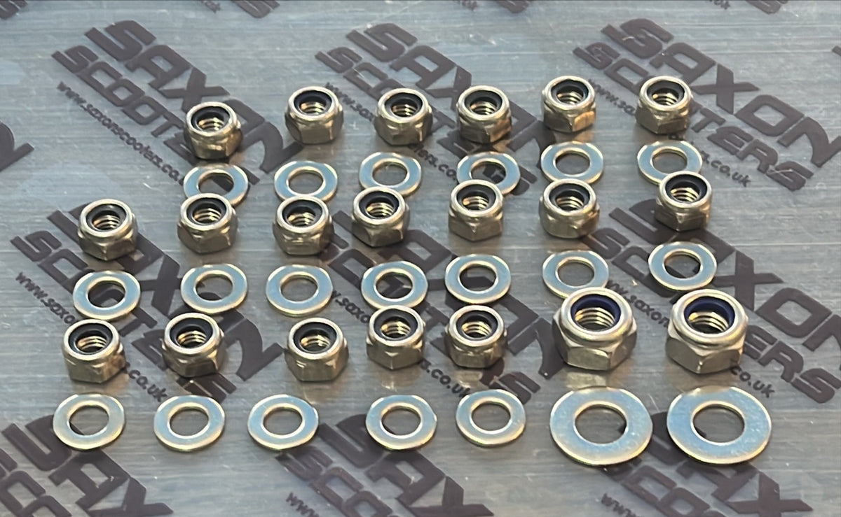 LAMBRETTA ENGINE SIDE CHAIN CASE STAINLESS NYLOC NUTS WITH WASHERS ...